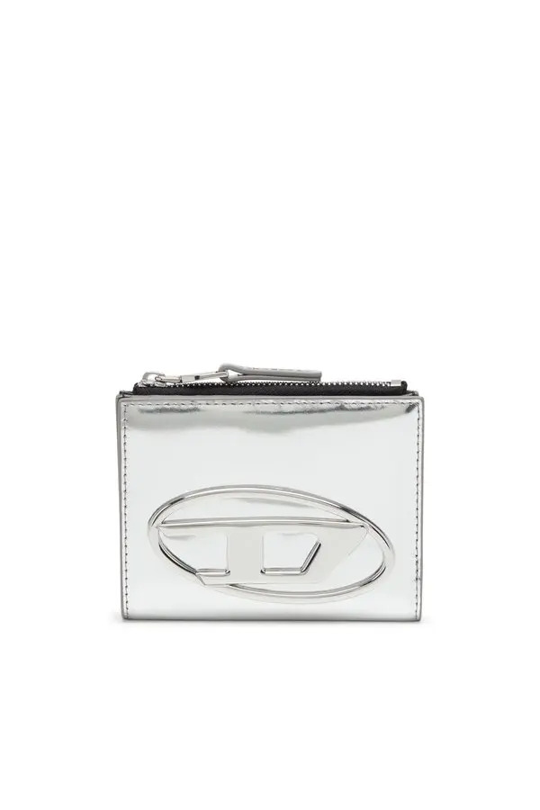 DIESEL® Bi-fold Leather Wallet With Oval D Logo - Silver