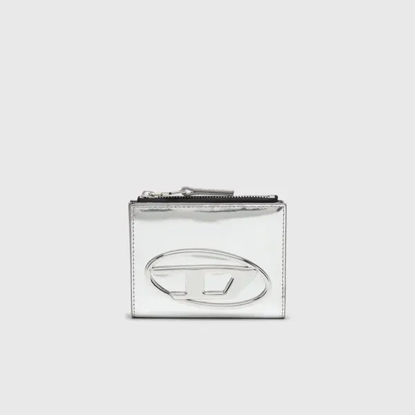 DIESEL® Bi-fold Leather Wallet With Oval D Logo - Silver