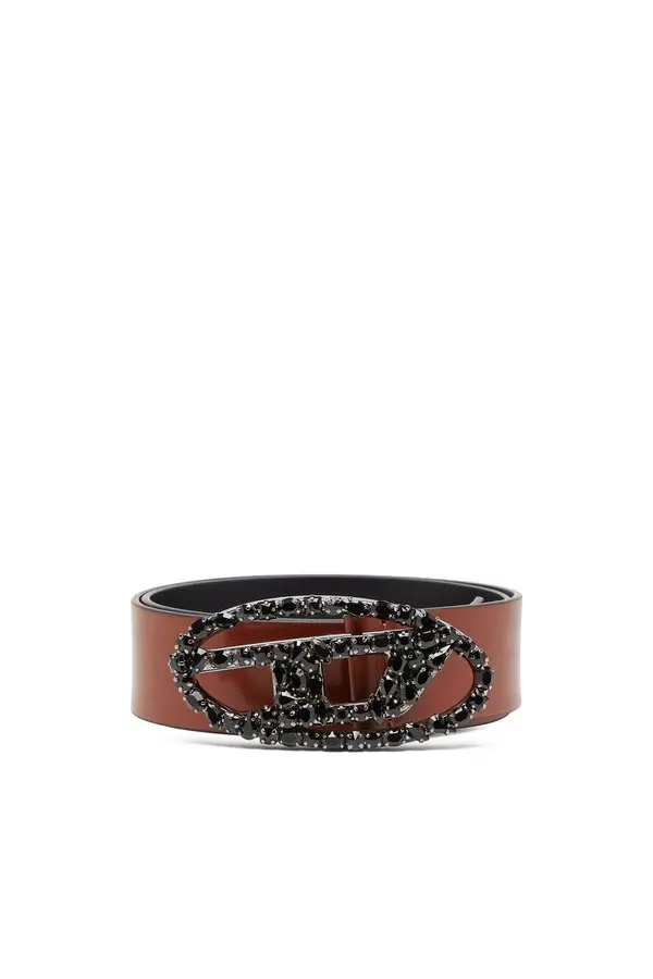 DIESEL® Wide Leather Belt With Embellished Buckle - Brown