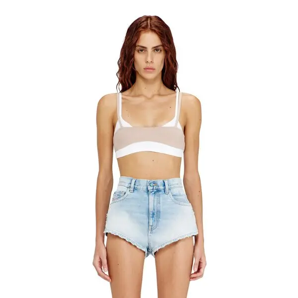 DIESEL® Layered Bra Top In Ribbed Knit - Sand