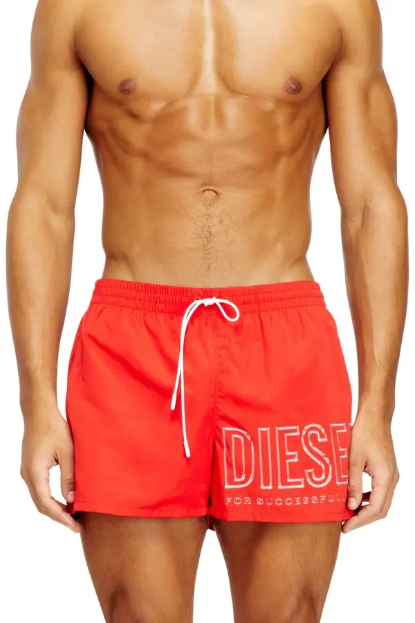 DIESEL® Mid-length Swim Shorts With Outline Logo - Red