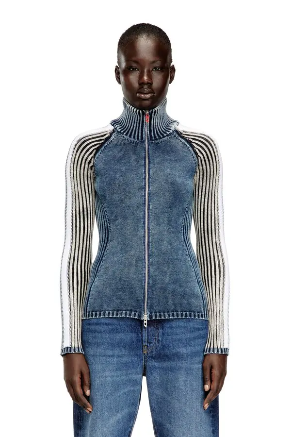 DIESEL® High-neck Zip-up Cardigan With Sporty Bands