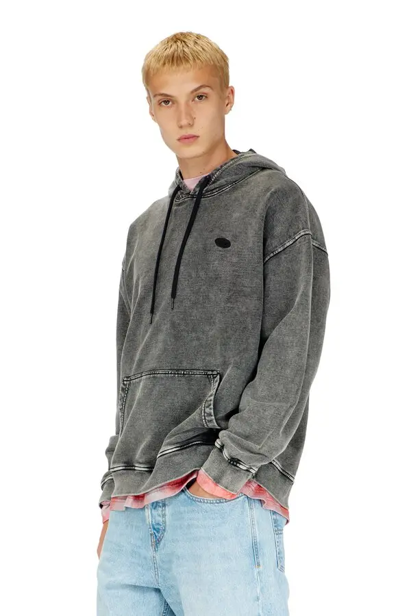DIESEL® Oval D" Acid Washed Organic Cotton Hoodie - Grey