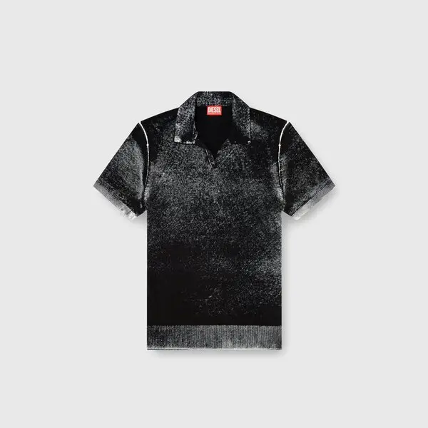 DIESEL® Knit Polo Shirt With Faded Reverse Print - Black