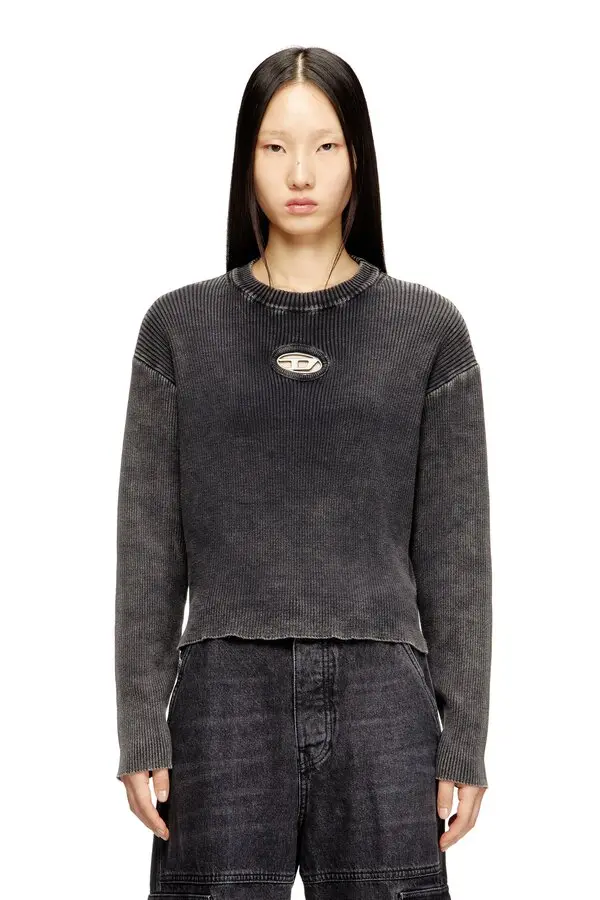 DIESEL® Ribbed Cut-out Jumper With Oval D Plaque - Grey
