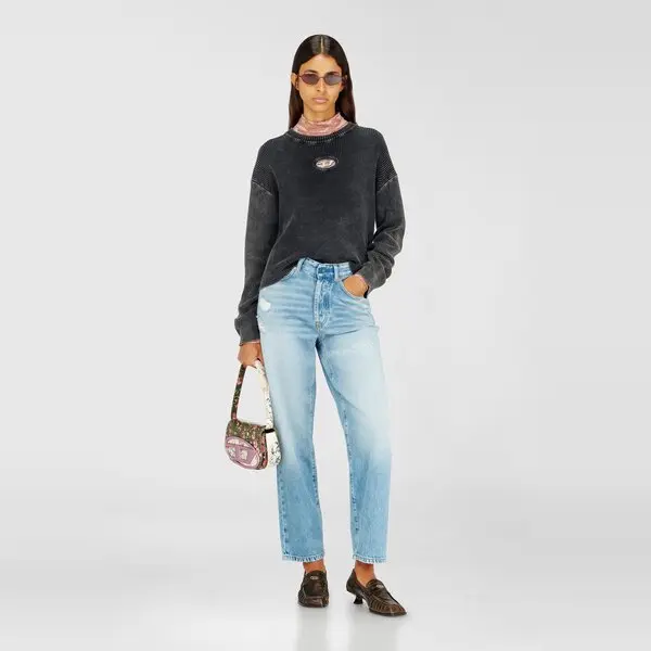 DIESEL® Ribbed Cut-out Jumper With Oval D Plaque - Grey