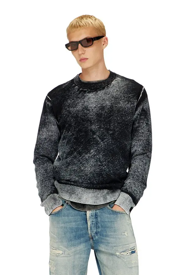 DIESEL® Jumper With Faded Reverse Print And Embroidered Logo - Black