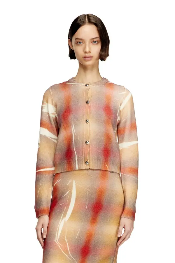 DIESEL® Distorted Check Print Wool Cardigan