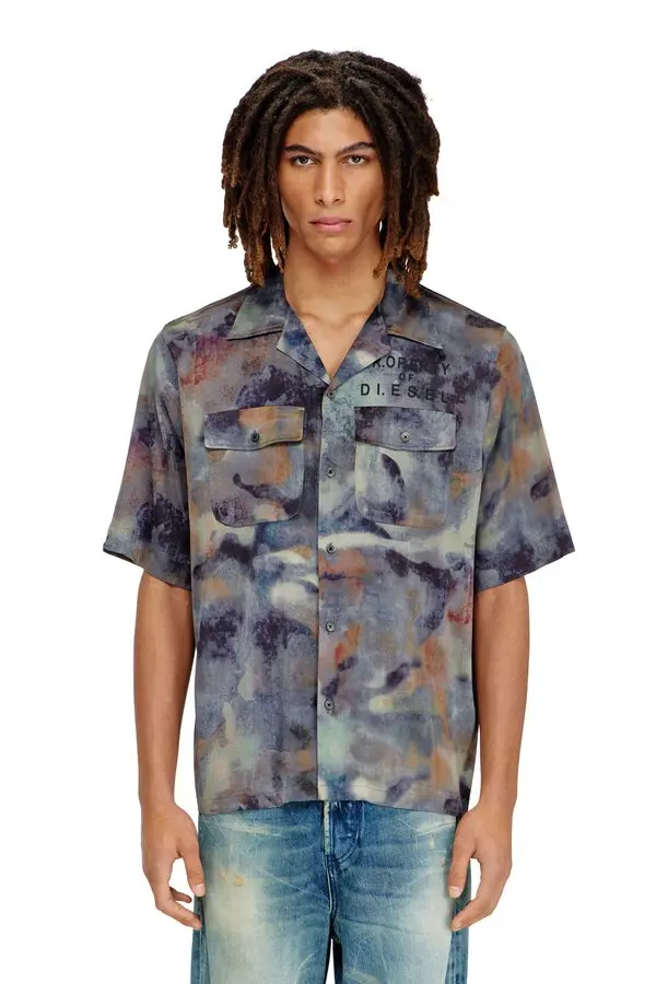 DIESEL® Satin Shirt With All-over Camo Print