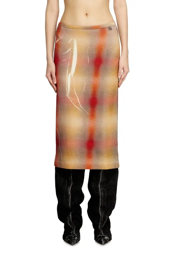 DIESEL® Wool Blend Check Print Midi Skirt