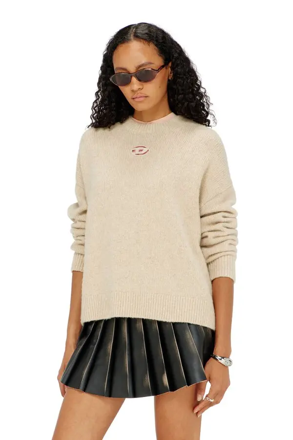 DIESEL® Wool And Alpaca Blend Jumper With Cut-out Oval D - Beige