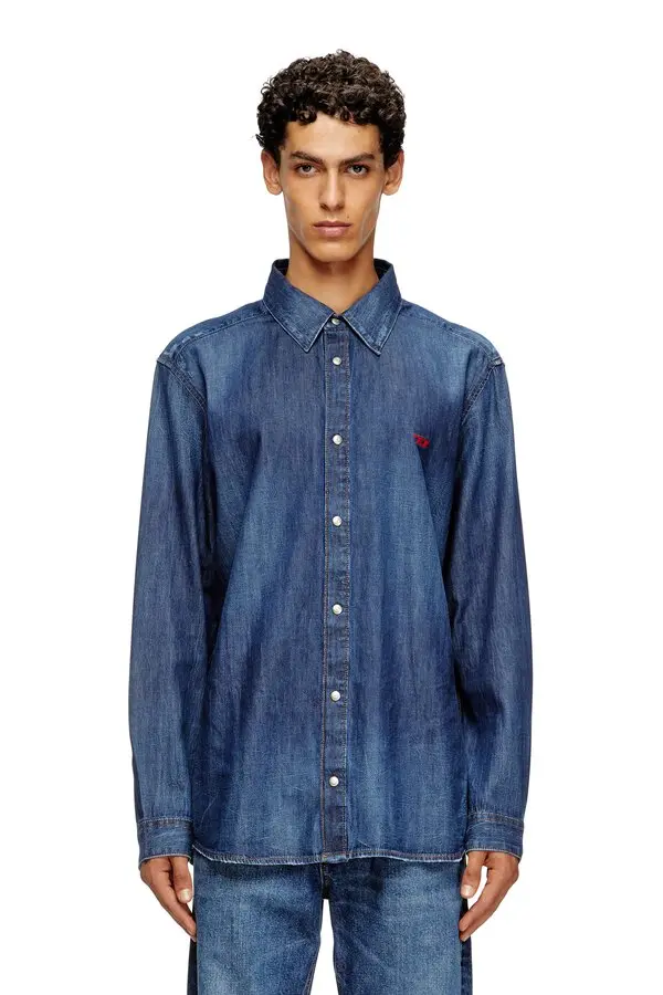 DIESEL® Denim Shirt With Embroidered Logo - Blue