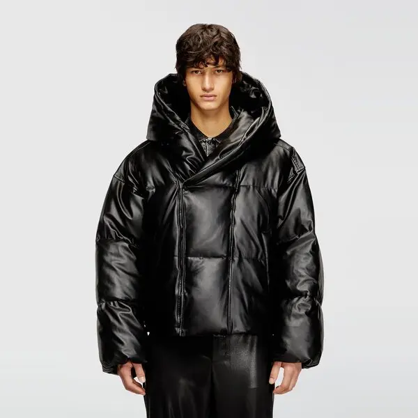 DIESEL® Hooded Puffer Jacket In Coated Fabric - Black