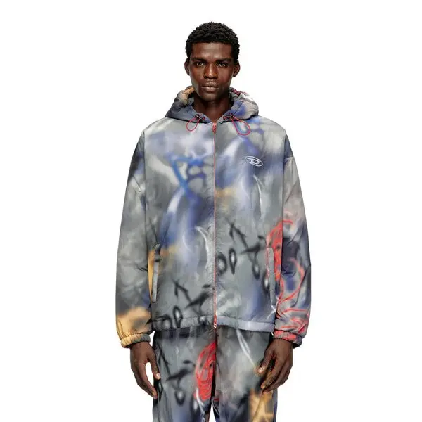 DIESEL® Padded Windbreaker With Graffiti Print - Multicolor