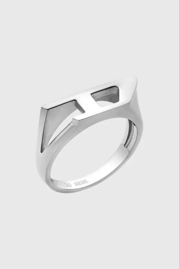 DIESEL® Stainless Steel Signet Ring With Logo Motif - Silver