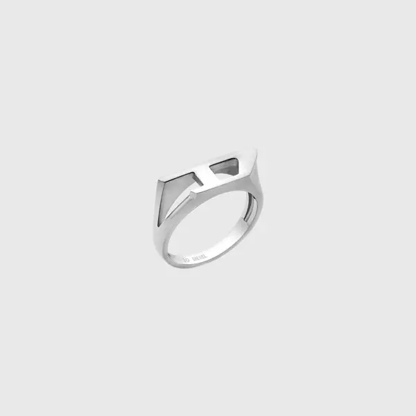 DIESEL® Stainless Steel Signet Ring With Logo Motif - Silver