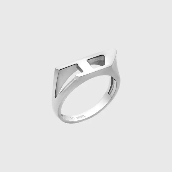 DIESEL® Stainless Steel Signet Ring With Logo Motif - Silver
