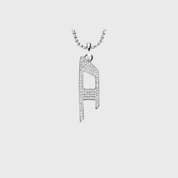 DIESEL® Stainless Steel Glitz Logo Pendant Necklace - Silver