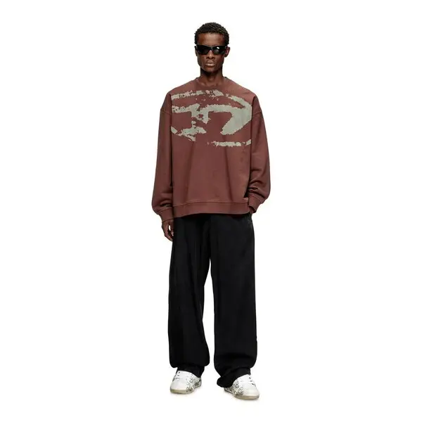 DIESEL® Cotton Sweatshirt With Flocked Oval D Logo - Brown