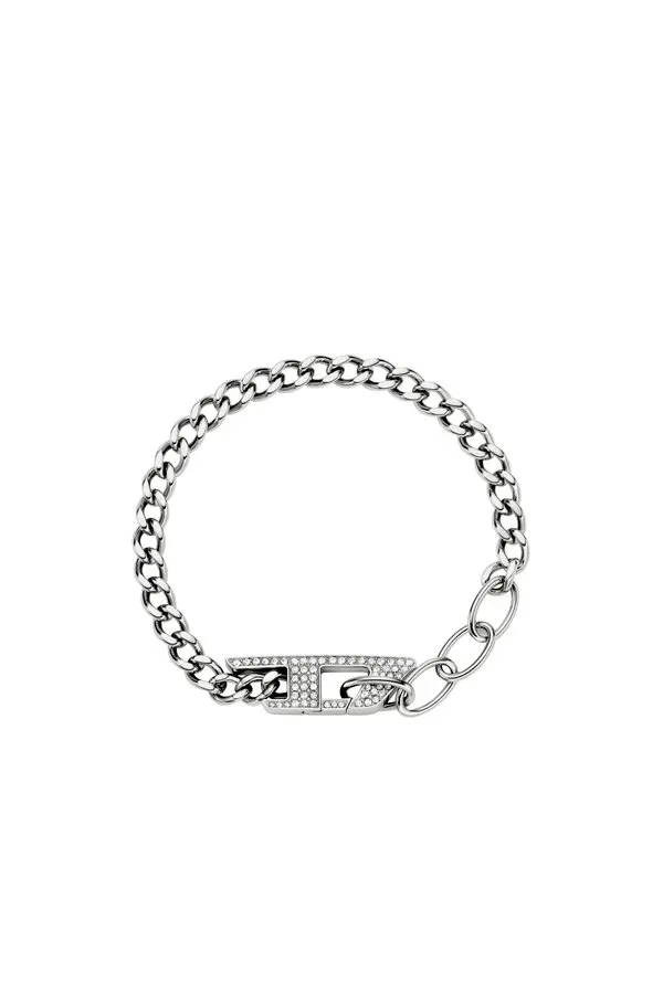 DIESEL® Stainless Steel Chain Link Bracelet With Logo Pendant - Silver