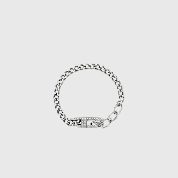 DIESEL® Stainless Steel Chain Link Bracelet With Logo Pendant - Silver
