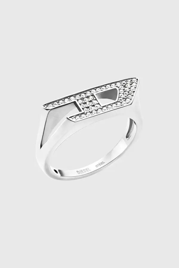 DIESEL® Stainless Steel Glitz Signet Ring - Silver