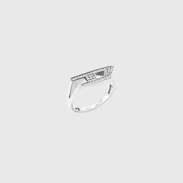 DIESEL® Stainless Steel Glitz Signet Ring - Silver