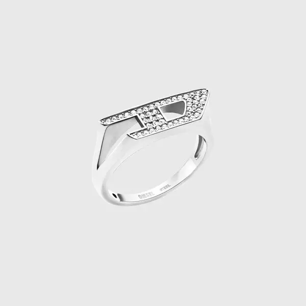 DIESEL® Stainless Steel Glitz Signet Ring - Silver