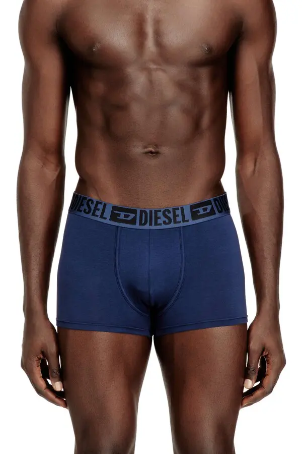 DIESEL® Three-pack Of Stretch Cotton Boxer Briefs With Tonal Waistband - Blue