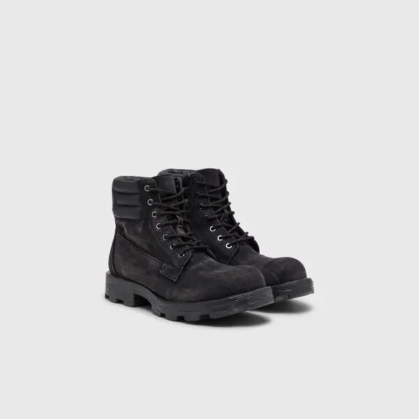 DIESEL® D-hammer Combat Boots In Denim And Leather - Black