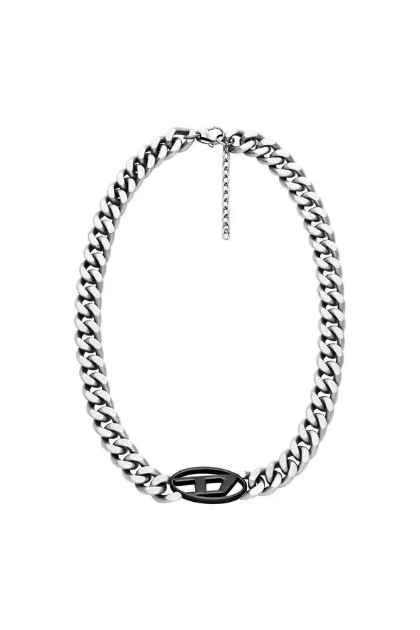 DIESEL® Stainless Steel Two-tone Chain Necklace With Oval D Logo - Silver