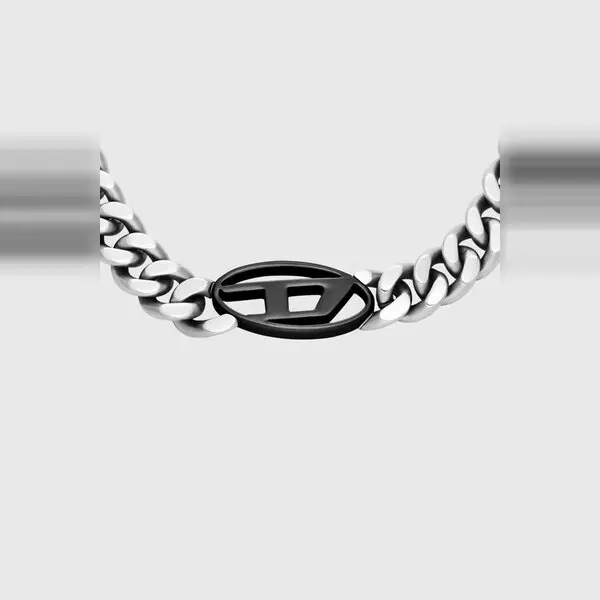 DIESEL® Stainless Steel Two-tone Chain Necklace With Oval D Logo - Silver