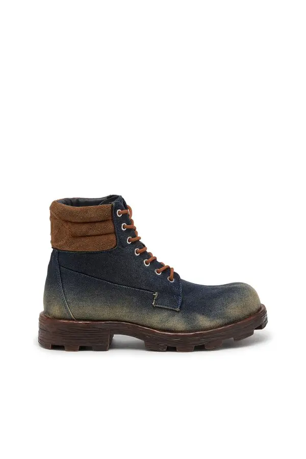 DIESEL® D-hammer Combat Boots In Denim And Suede