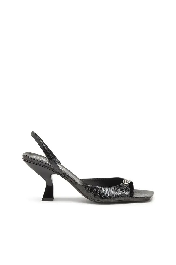 DIESEL® D-amber Slingback Sandals In Lizard-effect Leather - Black