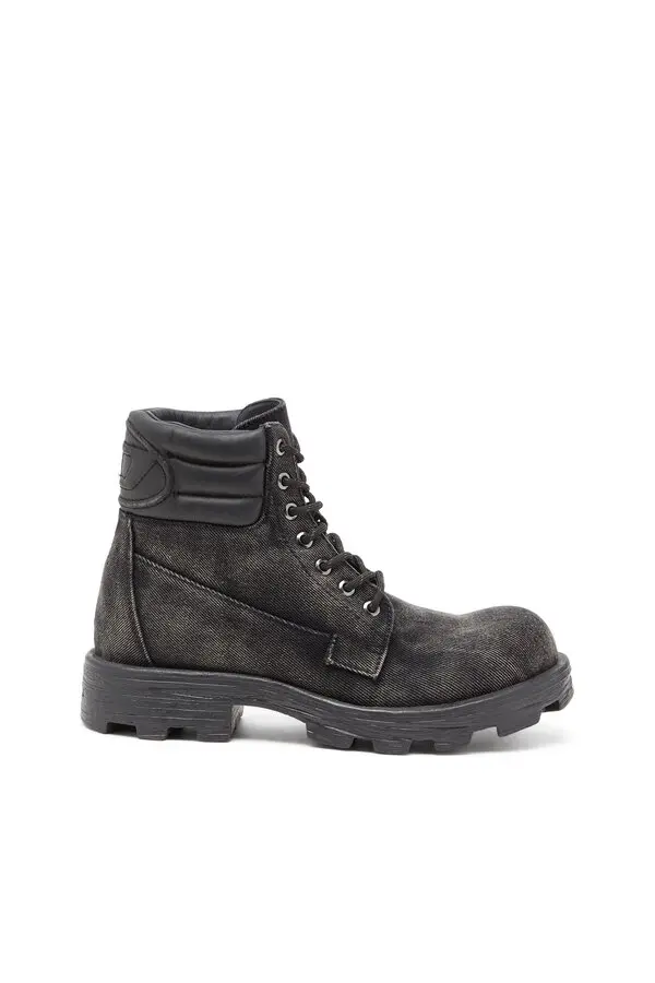 DIESEL® Denim And Leather Combat Boots - Grey
