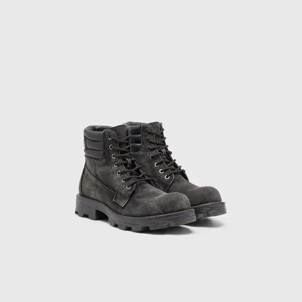DIESEL® Denim And Leather Combat Boots - Grey
