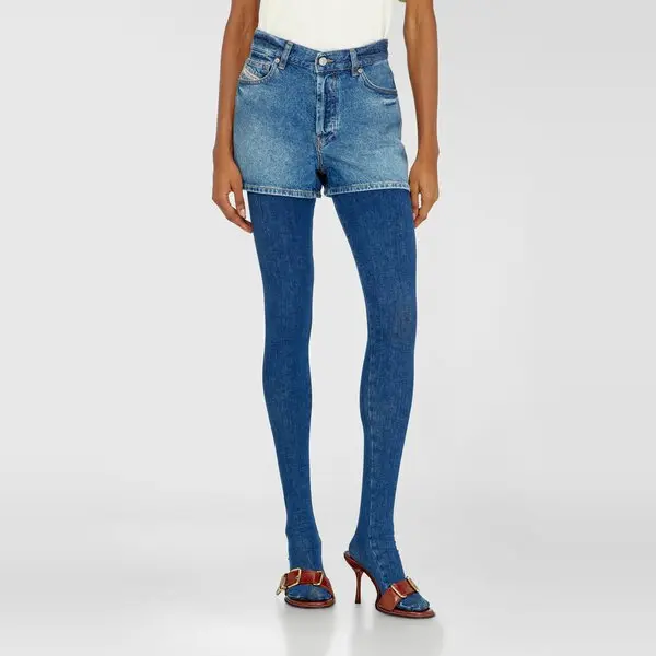 DIESEL® Denim High-waisted Shorts With Logo Patch - Blue