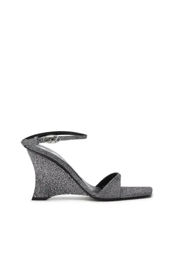 DIESEL® D-amber Wedge Sandals In Lurex - Silver