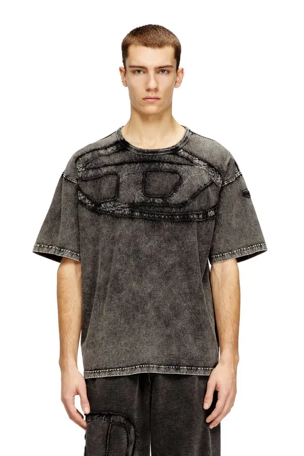 DIESEL® Relaxed Cotton T-shirt With Oval D Applique - Black