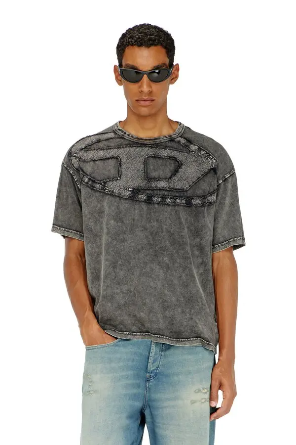 DIESEL® Relaxed Cotton T-shirt With Oval D Applique - Black