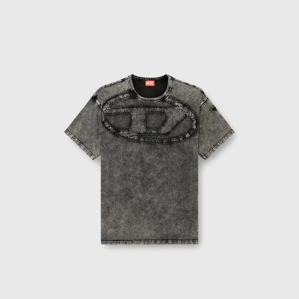 DIESEL® Relaxed Cotton T-shirt With Oval D Applique - Black