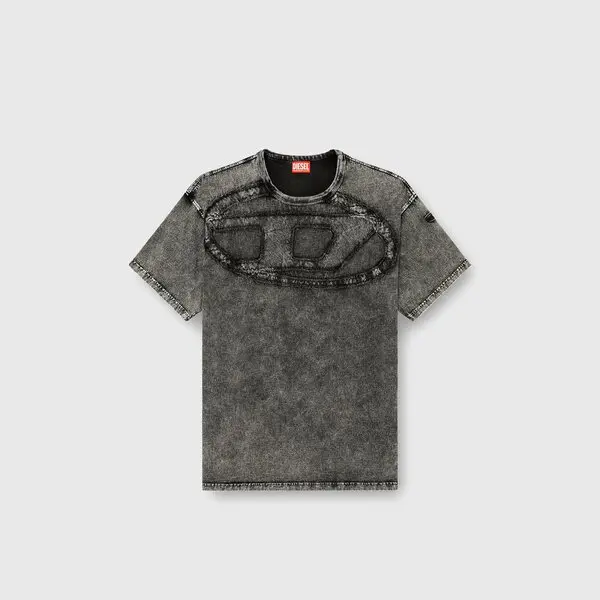 DIESEL® Relaxed Cotton T-shirt With Oval D Applique - Black