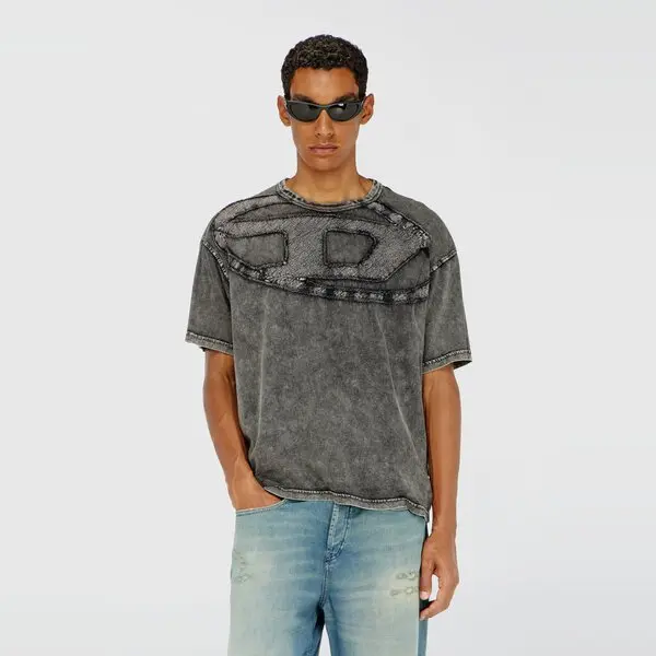 DIESEL® Relaxed Cotton T-shirt With Oval D Applique - Black