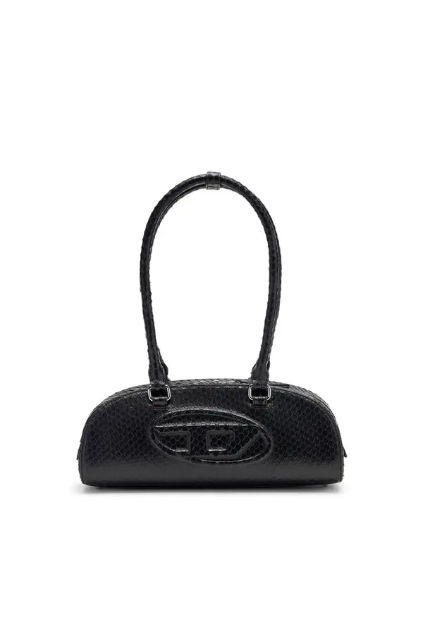 DIESEL® 1dr Dome-elongated Bowling Bag In Snake-effect Leather - Black