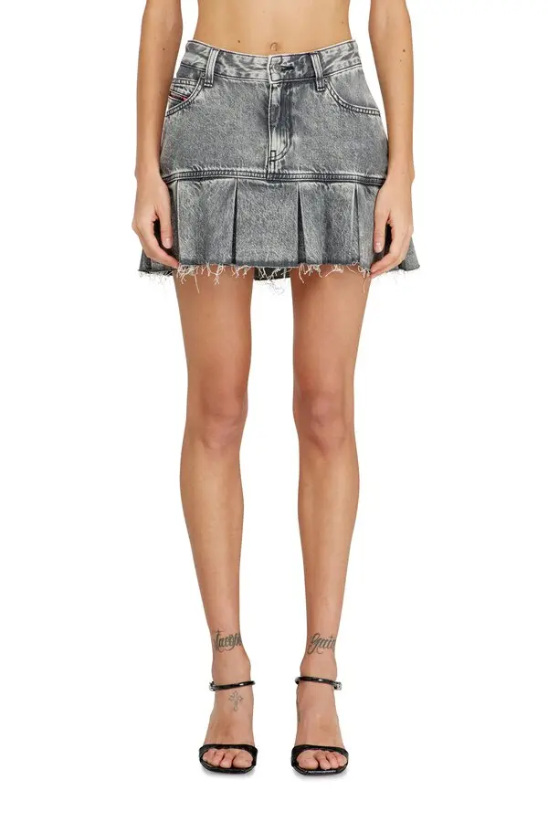 DIESEL® Marbled Denim Pleated Mini Skirt