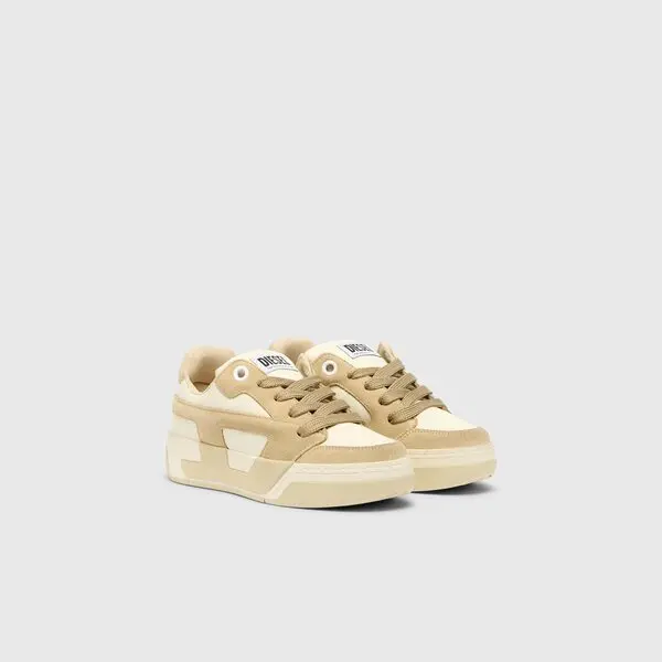 DIESEL® D-ollie Distressed Leather And Suede Sneakers - Beige