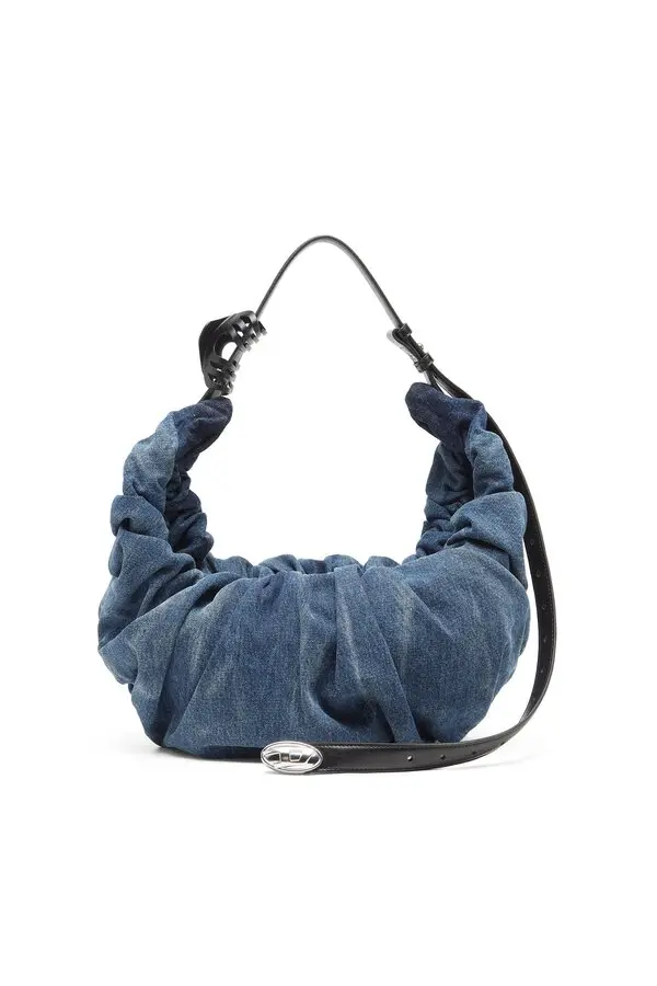 DIESEL® Scrunched Hobo Bag In Treated Denim - Blue