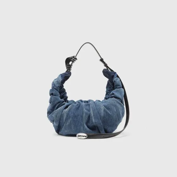 DIESEL® Scrunched Hobo Bag In Treated Denim - Blue
