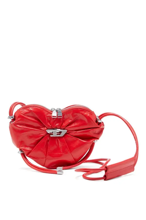 DIESEL® Scrunched Leather Heart Shoulder Bag - Red