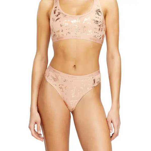 DIESEL® Thong In Metallic-effect Stretch Cotton - Pink